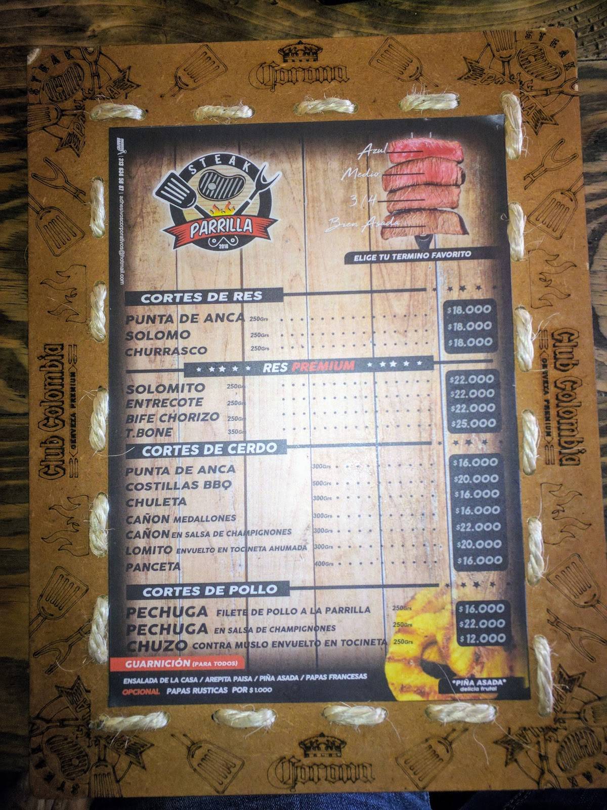 Menu at Steak Parrilla, Itagüí