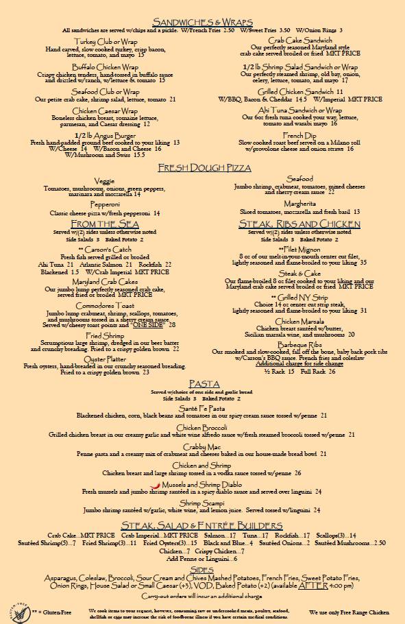 Menu at Carson's Creekside Restaurant, Middle River