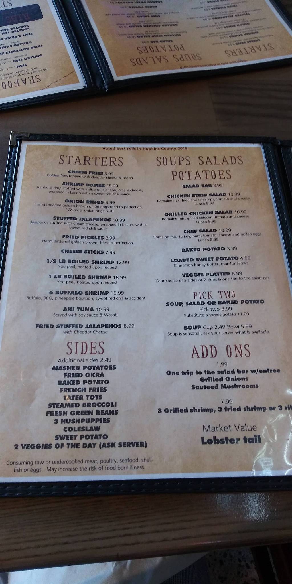 Menu at Corner Grub House steakhouse, Sulphur Springs