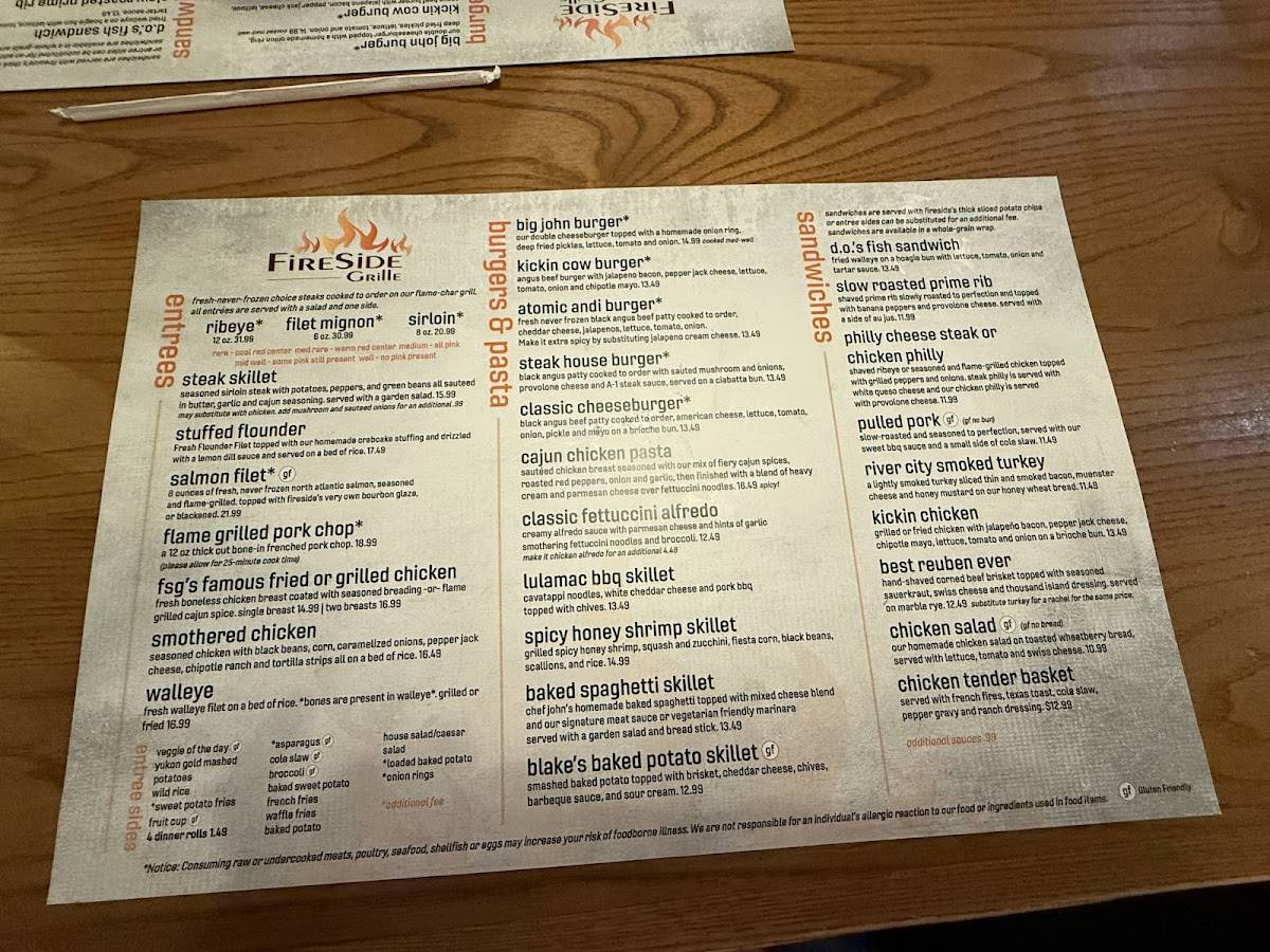 Menu at FireSide Grille steakhouse, Hurricane
