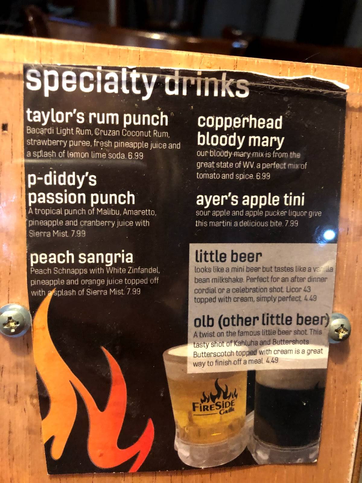 Menu at FireSide Grille steakhouse, Hurricane