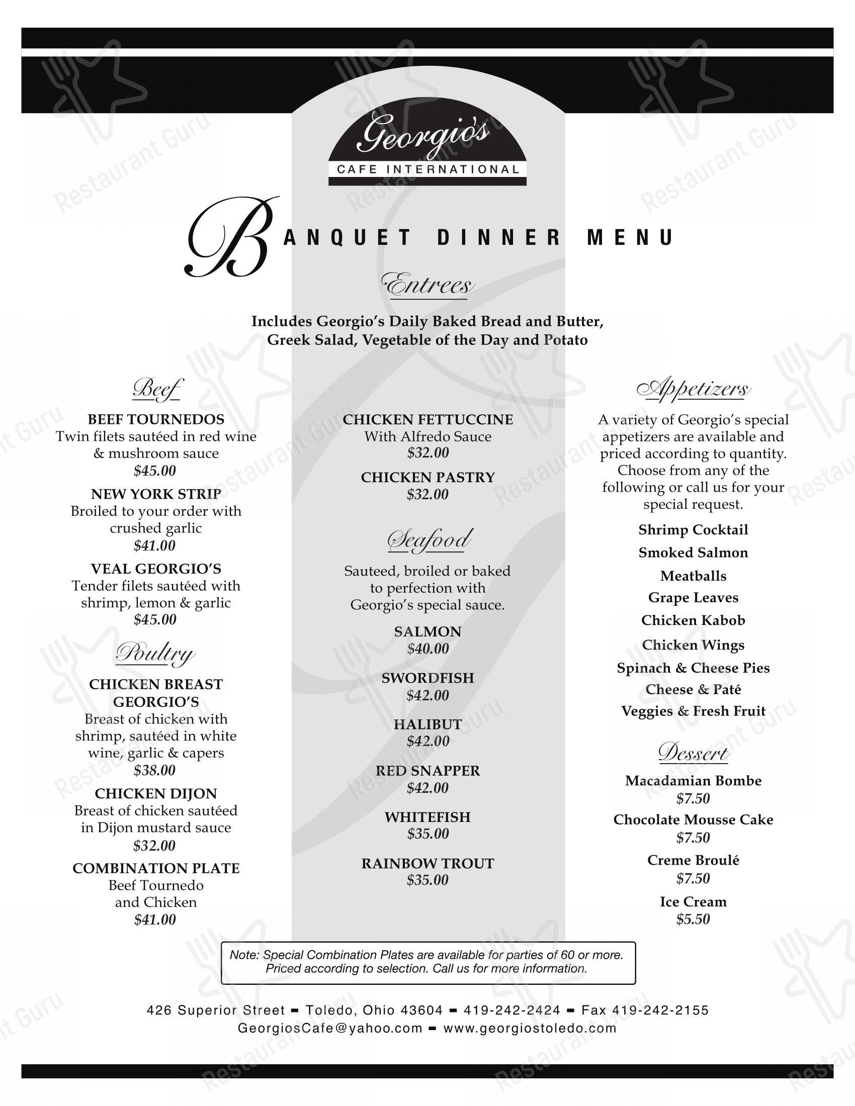 Menu at Georgio's Cafe International, Toledo