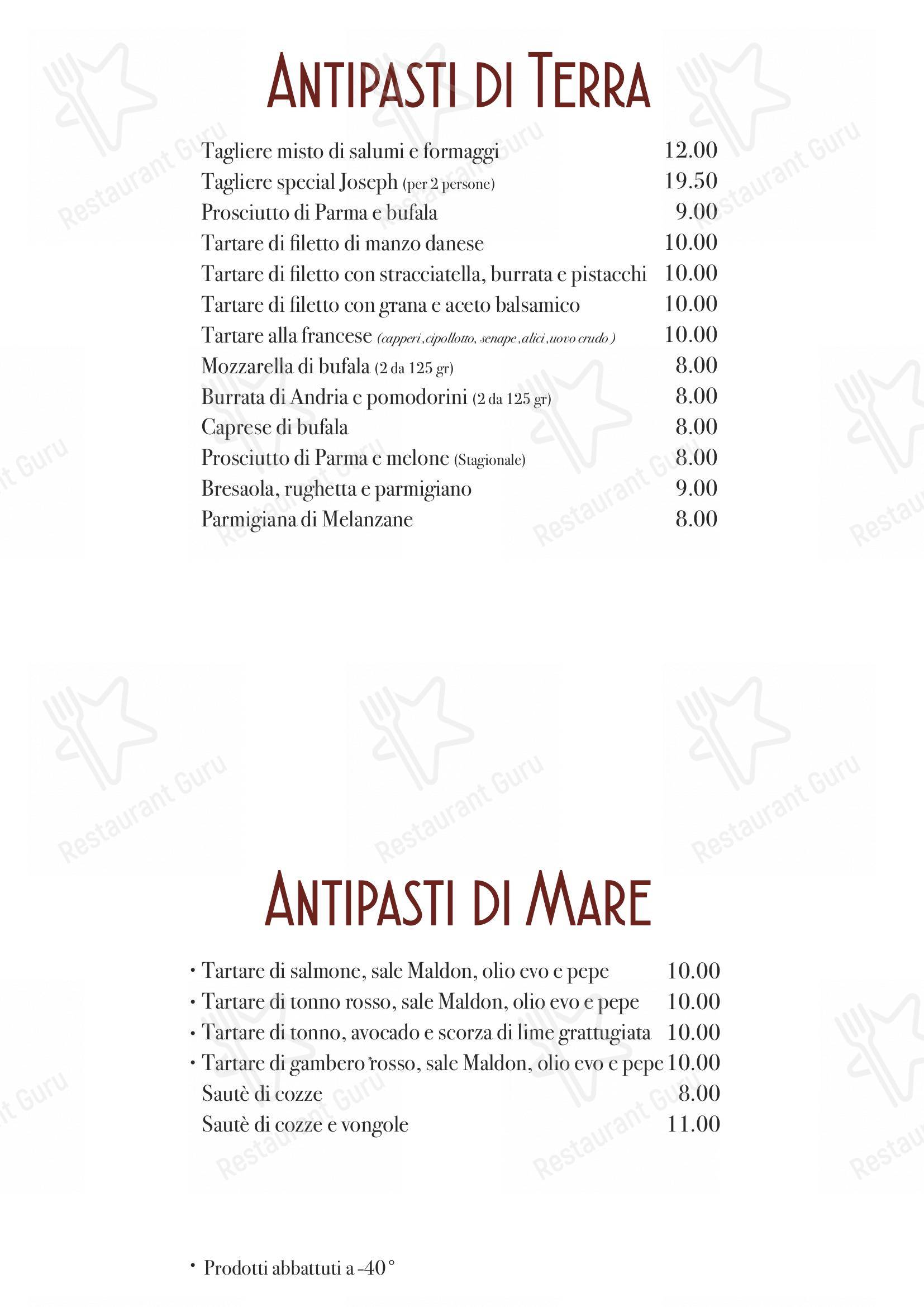 Menu da Joseph Ristorante, Roma