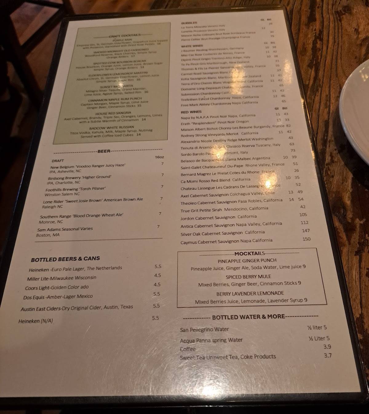 Menu at Spotted Cow Steakhouse, Winston-Salem