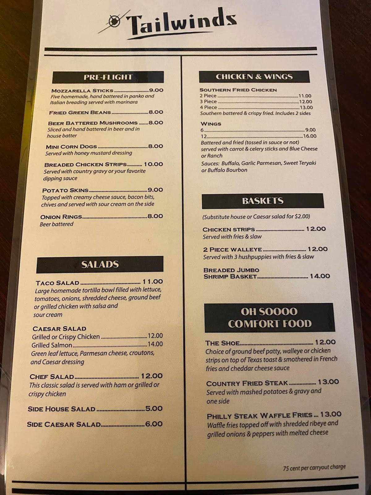 Menu at Tailwinds Steakhouse, Findlay, 200 E South 2nd St