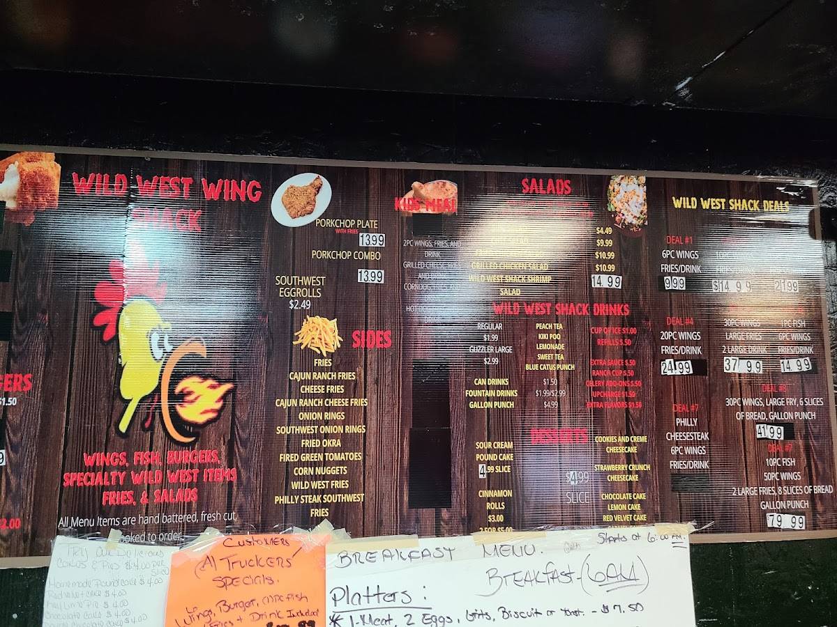 Carta del restaurante Wild West Wing Shack, Steele