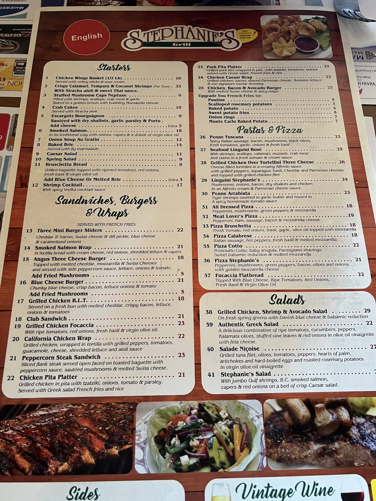 Menu at Stephanie's Grill and Bar, Hawkesbury