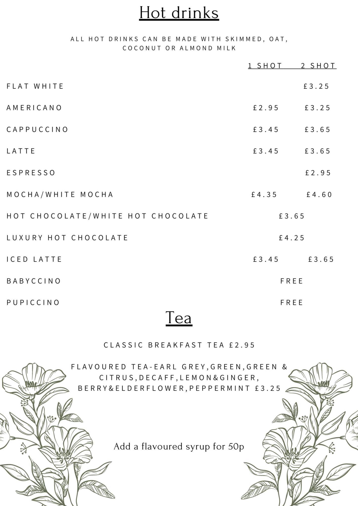 Menu at Bywell Coffee Barn, Stocksfield
