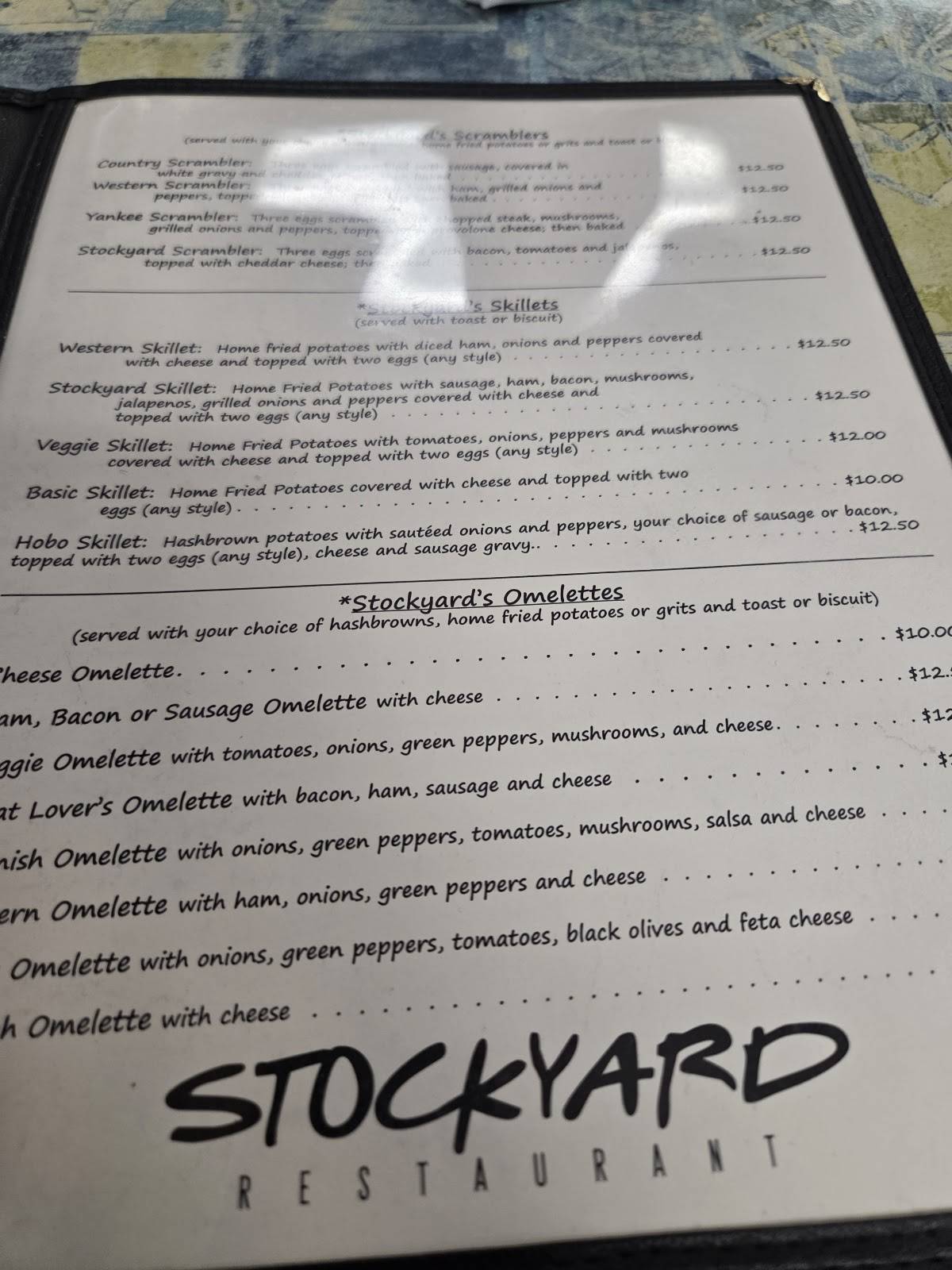 Menu at Stockyard Restaurant, Charlotte, Rozzelles Ferry Rd