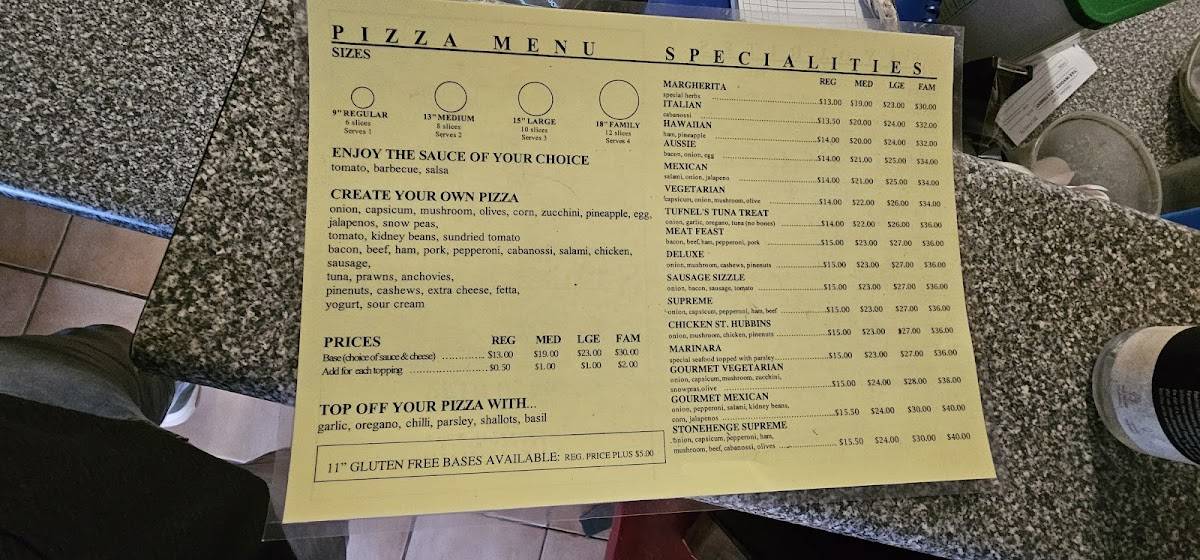 Menu at Stonehenge Pizza pizzeria, Terrey Hills