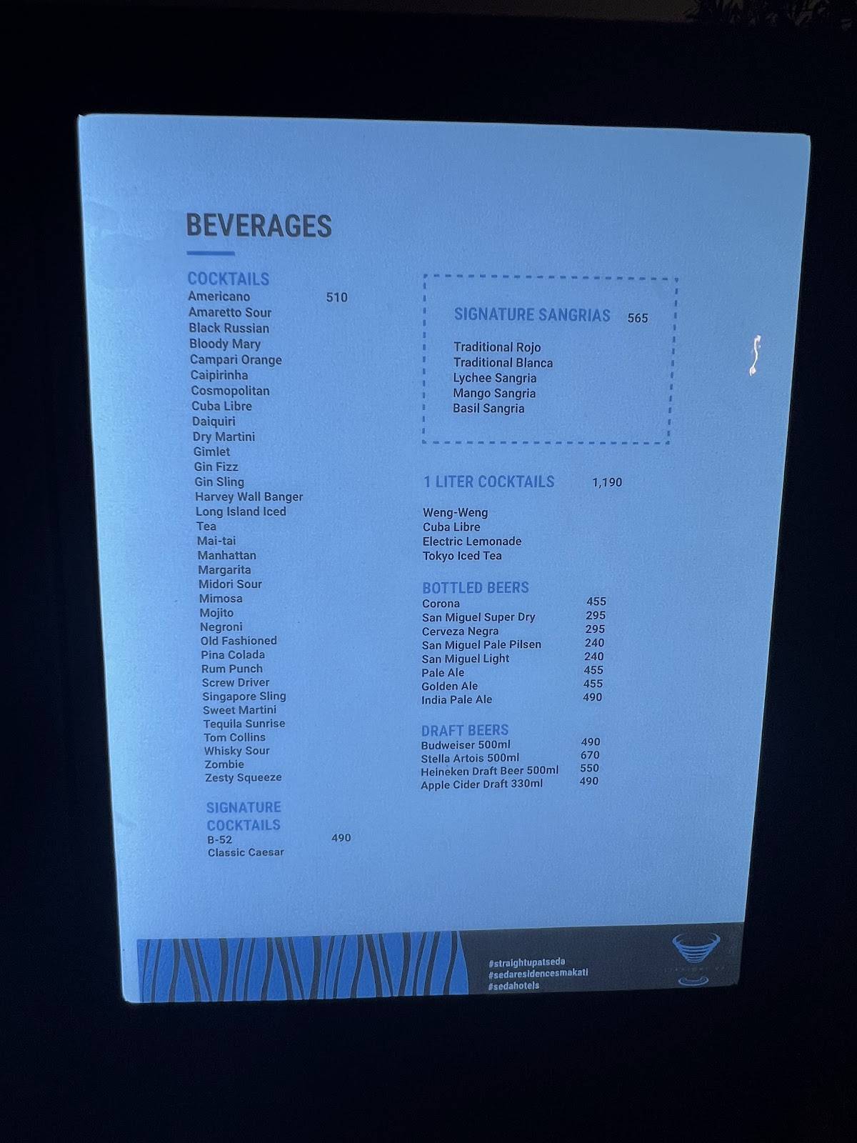 Menu at Straight Up Bar Seda Residences Makati, Makati