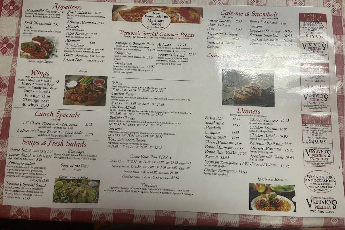 Menu at Vesuvio's Pizzeria, Stuart
