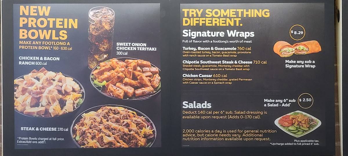 Menu at Subway fast food, West Point, AAFES Post Exch