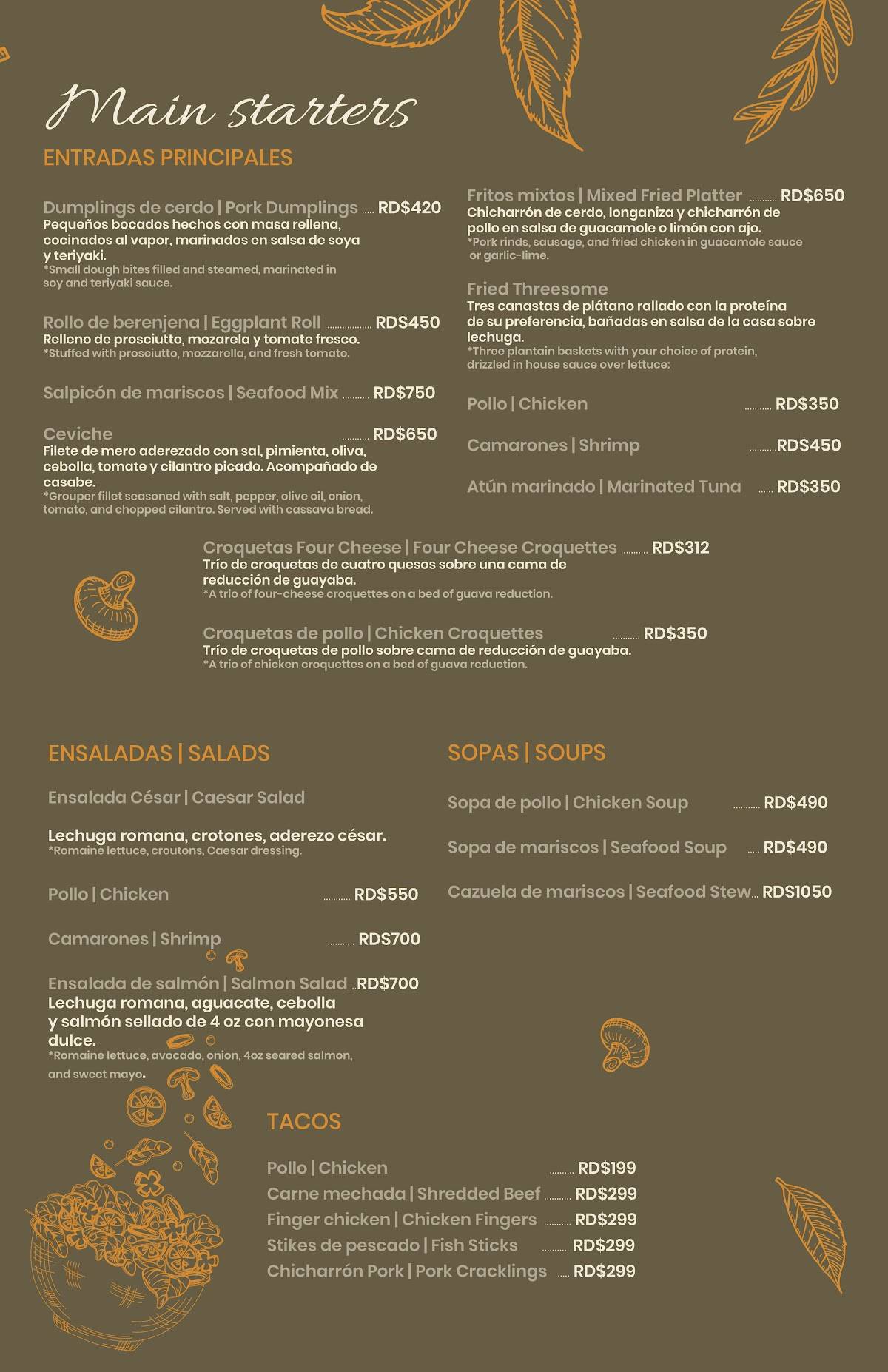 Carta del restaurante Sugar Lounge, La Romana