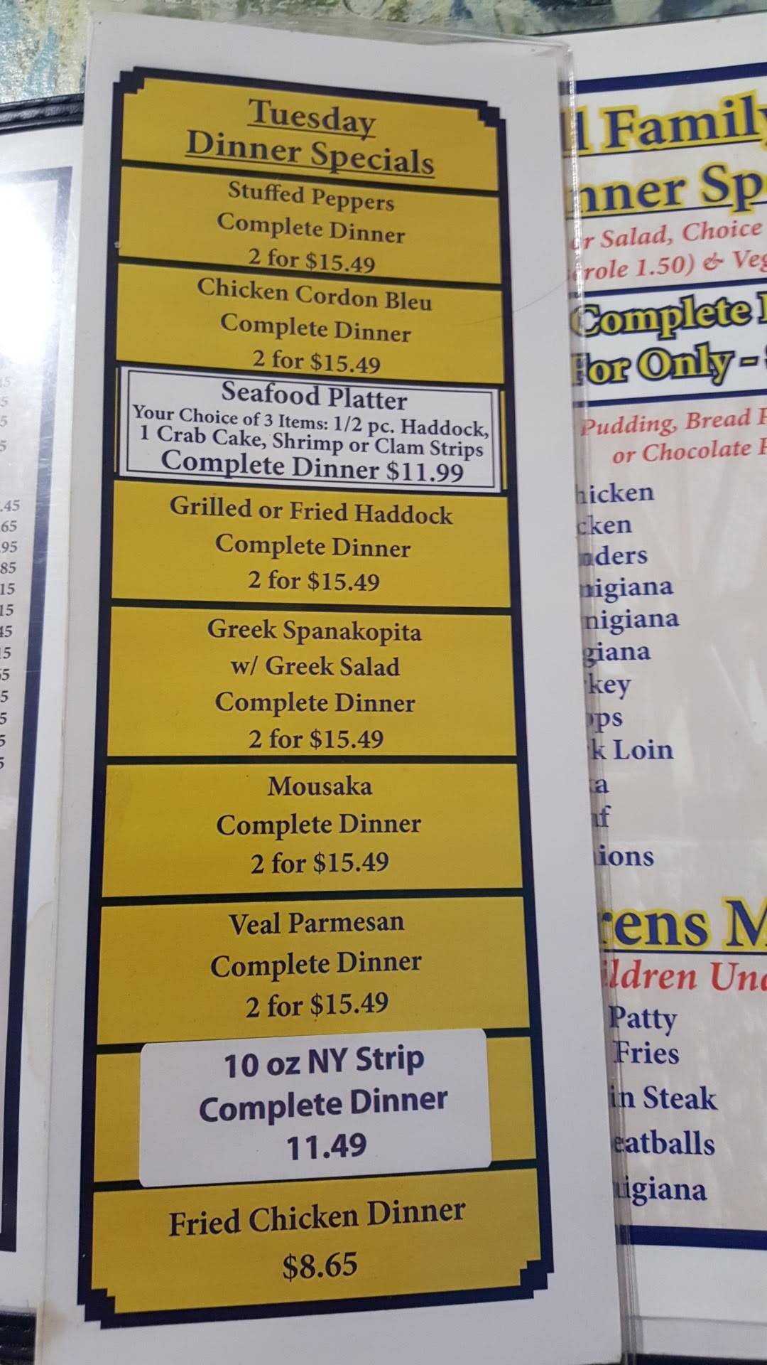 Menu at Sugarmill Restaurant, Homosassa