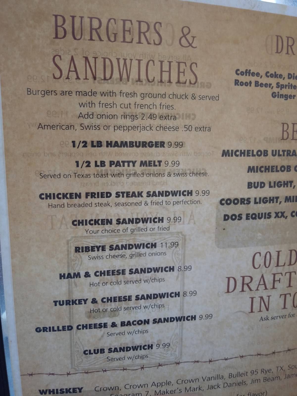 Menu at Corner Grub House steakhouse, Sulphur Springs