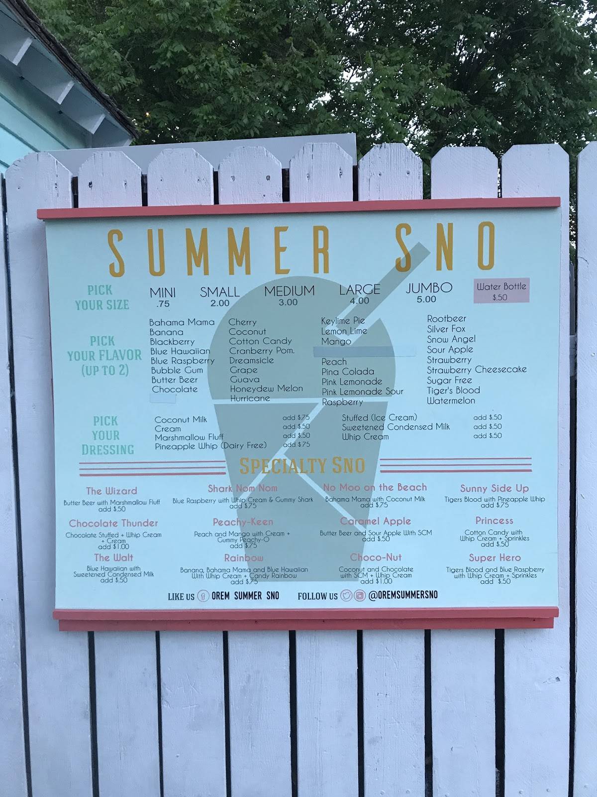 Menu at Summer Sno Shaved Ice desserts, Orem