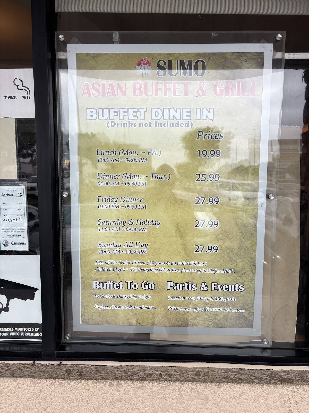 Menu at Sumo Asian Buffet And Grill restaurant, Los Angeles