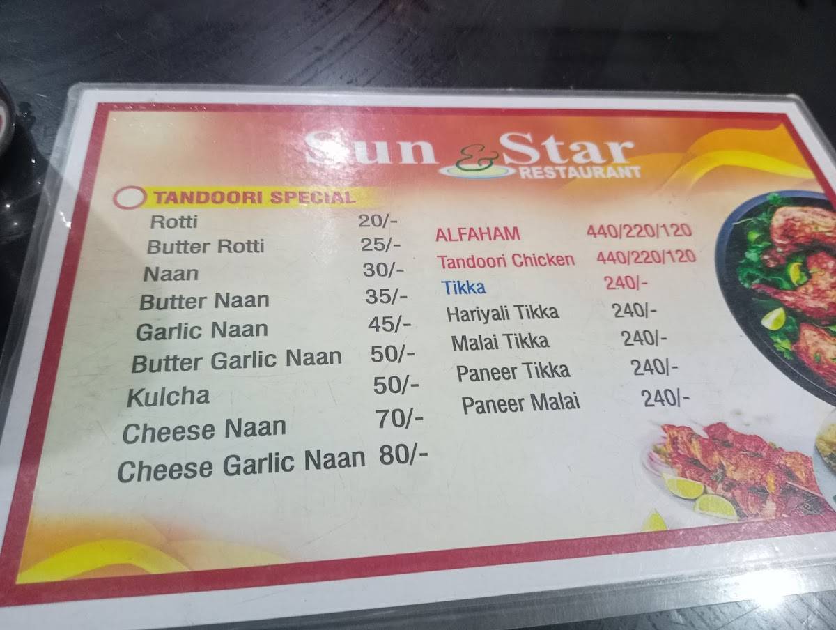 Menu at Sun & Star Restaurant, Mavelikara
