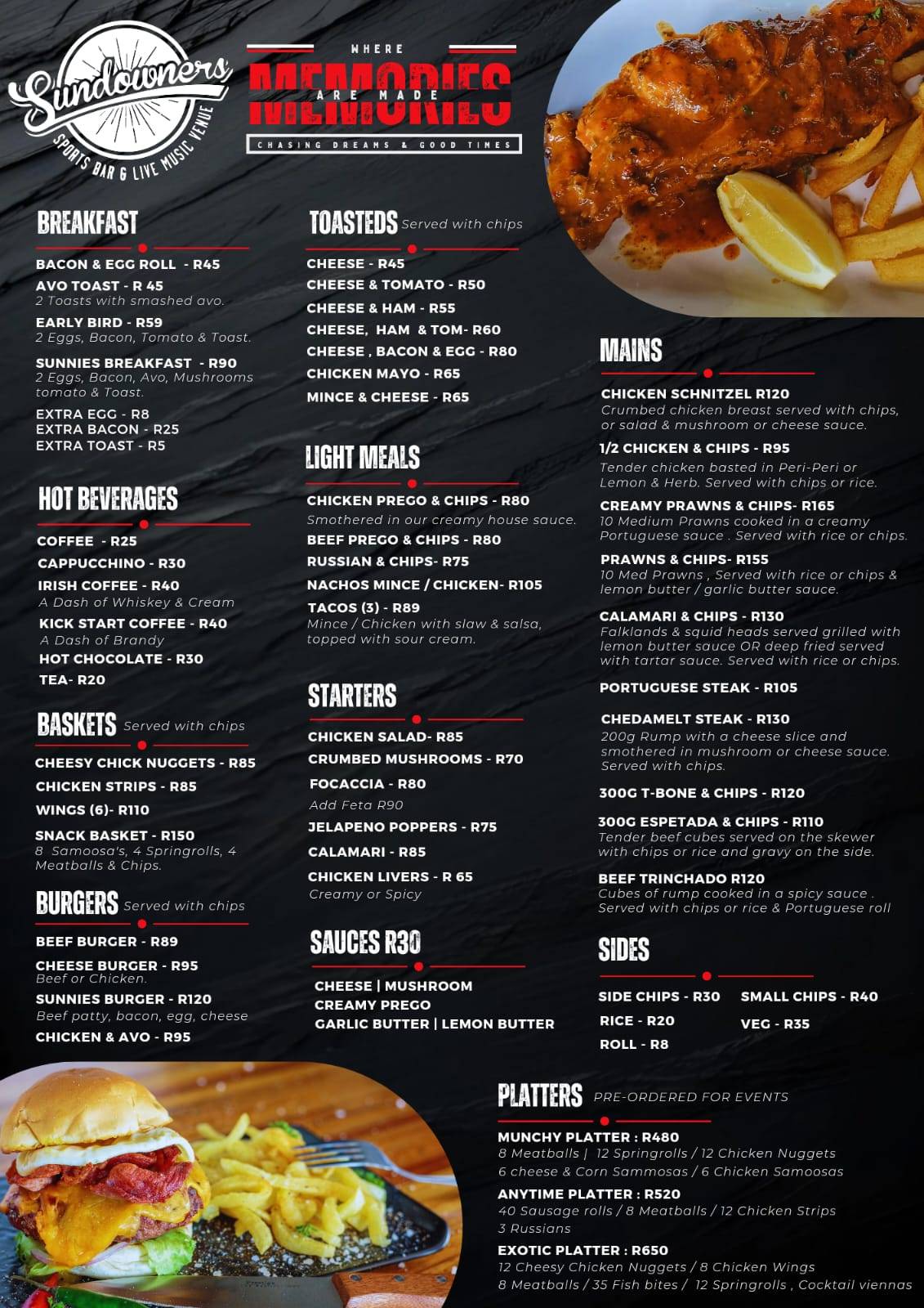 Menu at Sundowners pub & bar, New Redruth, Corner Kliprivier Drive ...