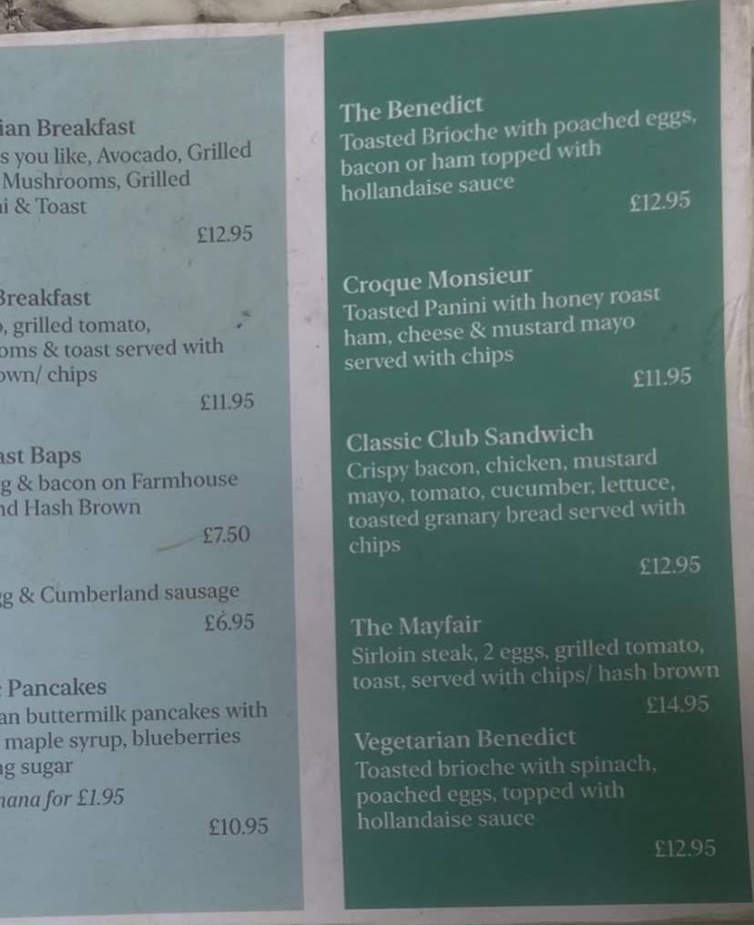 Menu at Sunflower Kitchen cafe, London, 3 Pollen St