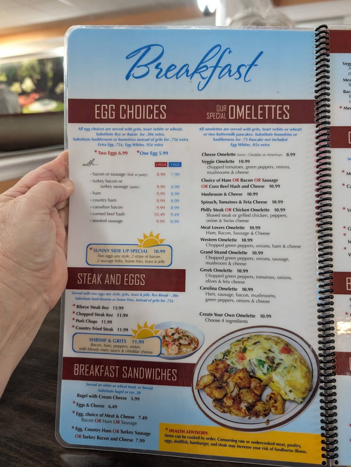 Menu at Sunny Side Up Diner restaurant, Calabash, Beach Dr SW