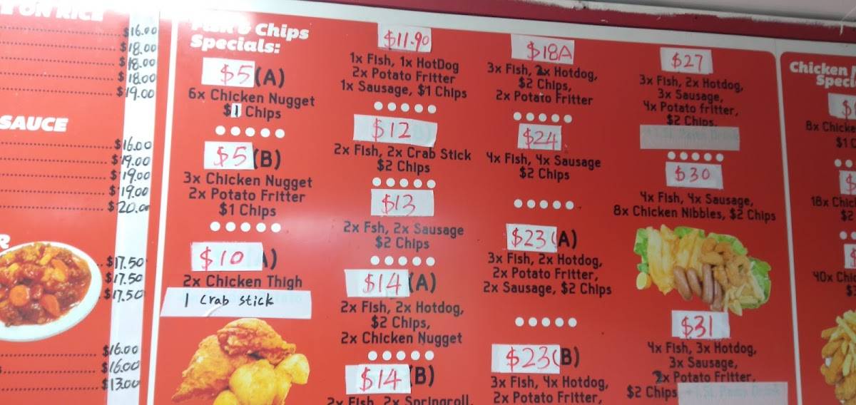 Menu at Sunny Takeaways fast food, Auckland