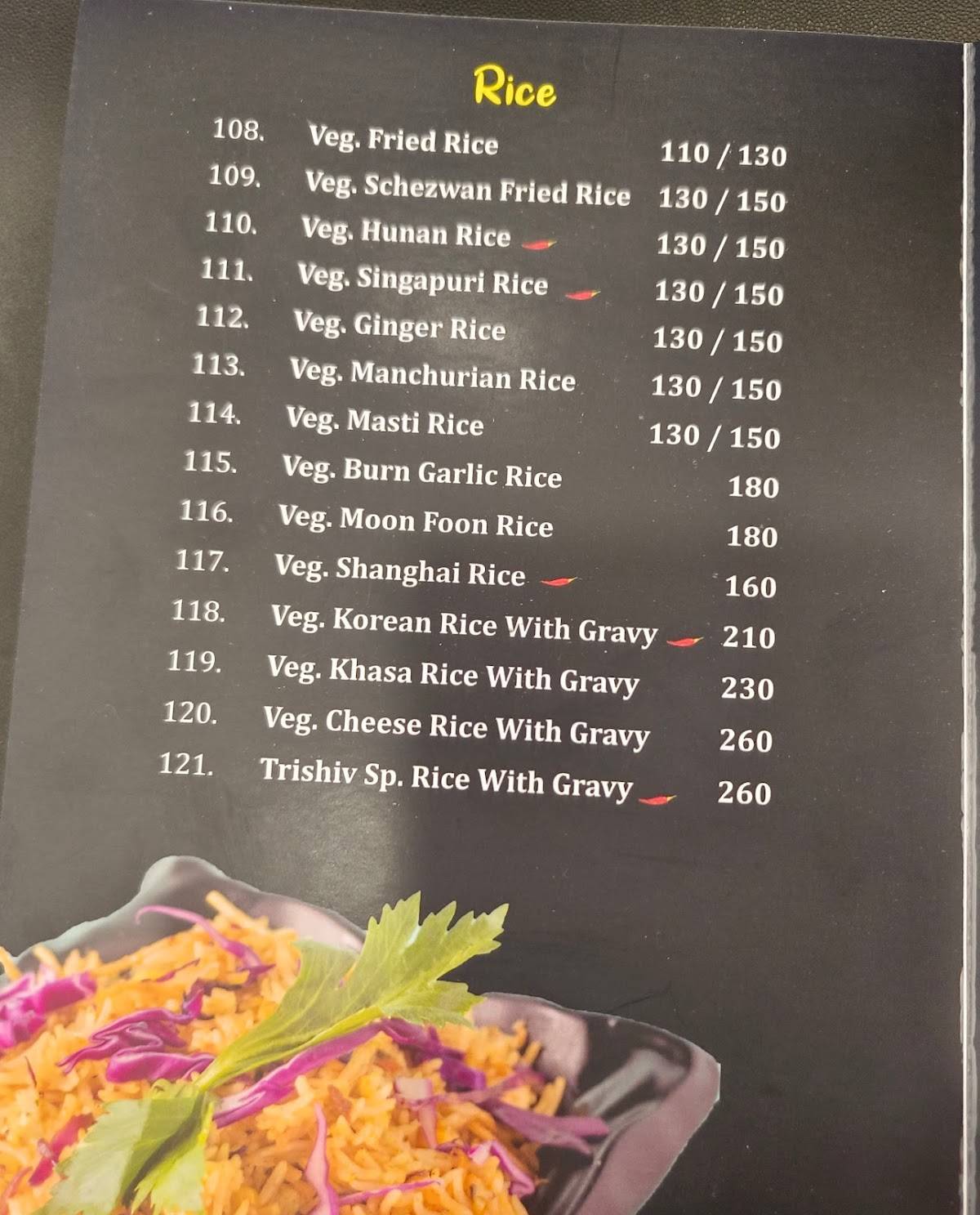 Menu at Trishiv Chinese Corner vip road vesu, Surat
