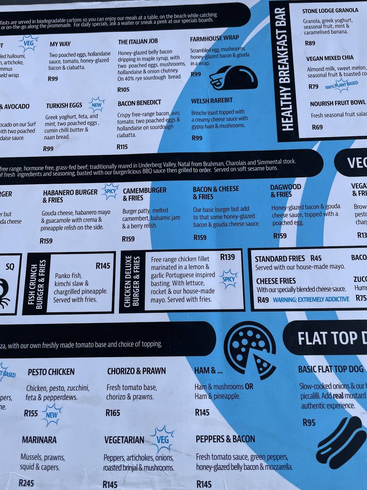 Menu at Surf Riders Cafe, Durban