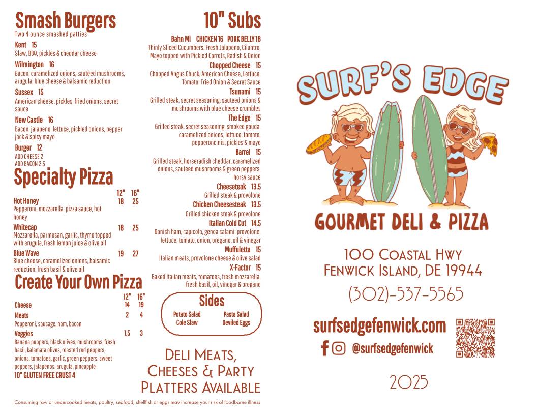 Menu at Surf's Edge Deli & Pizzeria, Fenwick Island