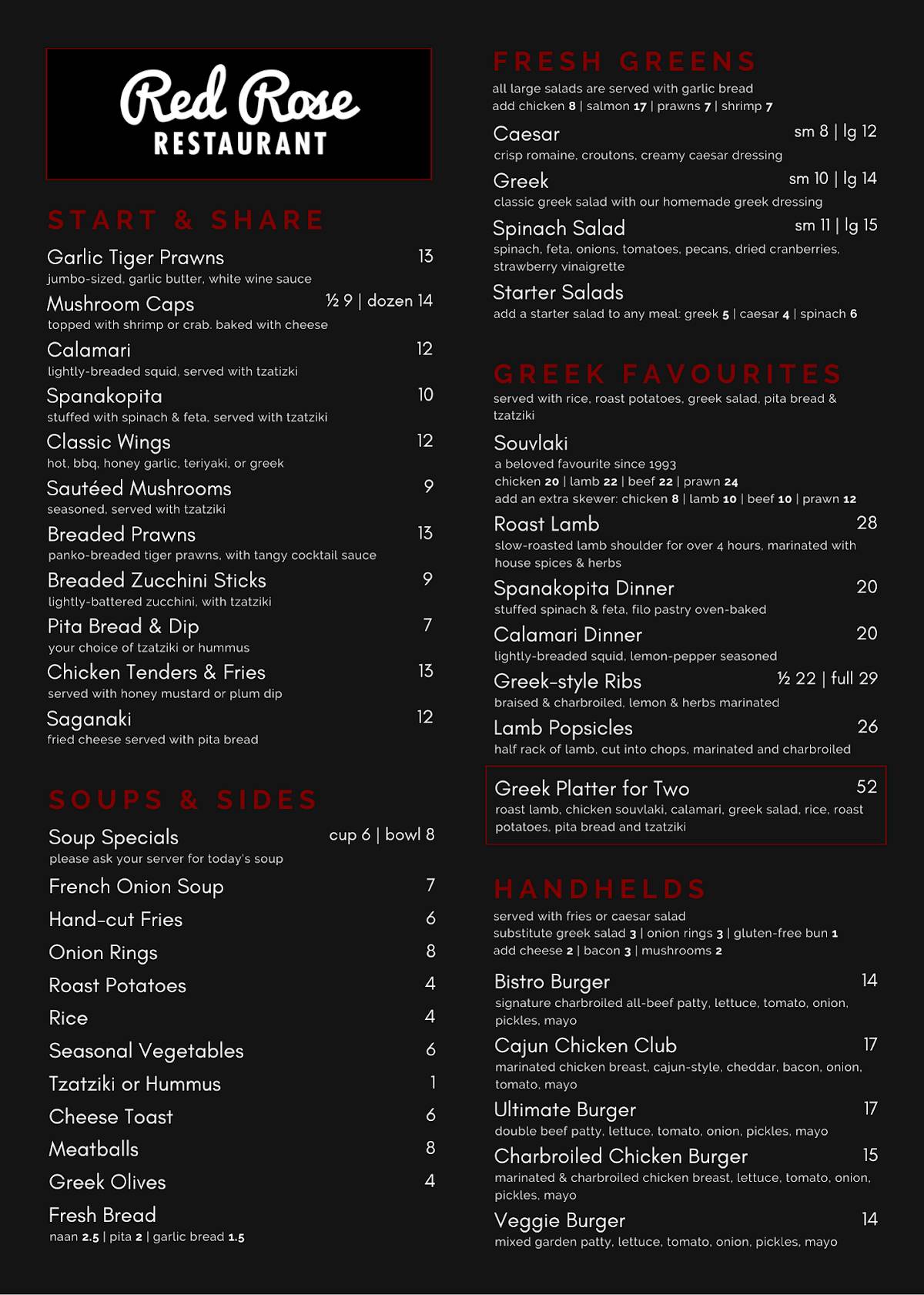 Menu at Red Rose Restaurant, Surrey, King George Blvd