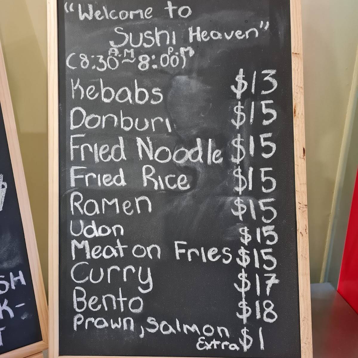 Menu at Sushi Heaven restaurant, Dannevirke