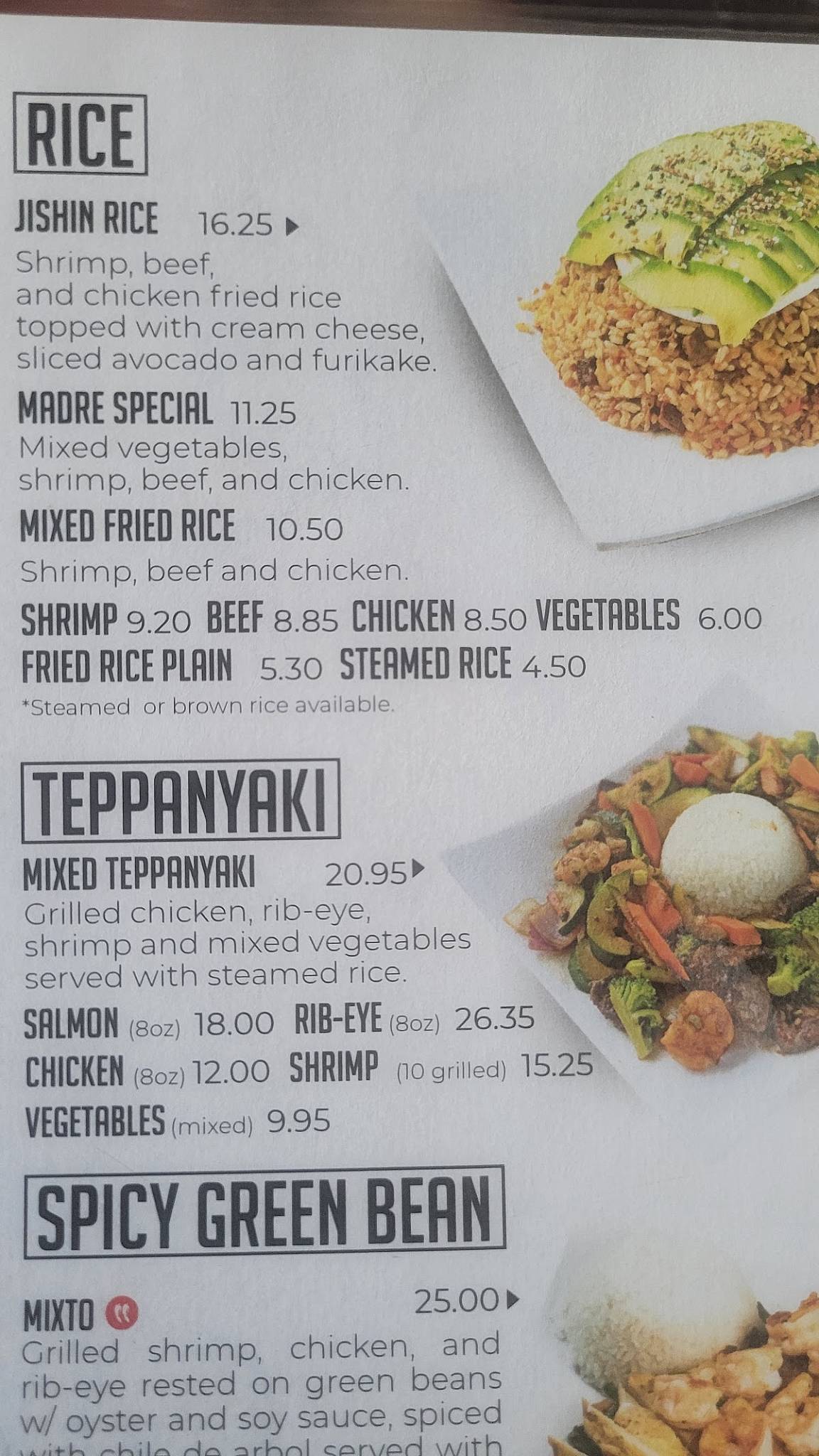 Menu at Sushi Madre restaurant, Laredo, McPherson Rd
