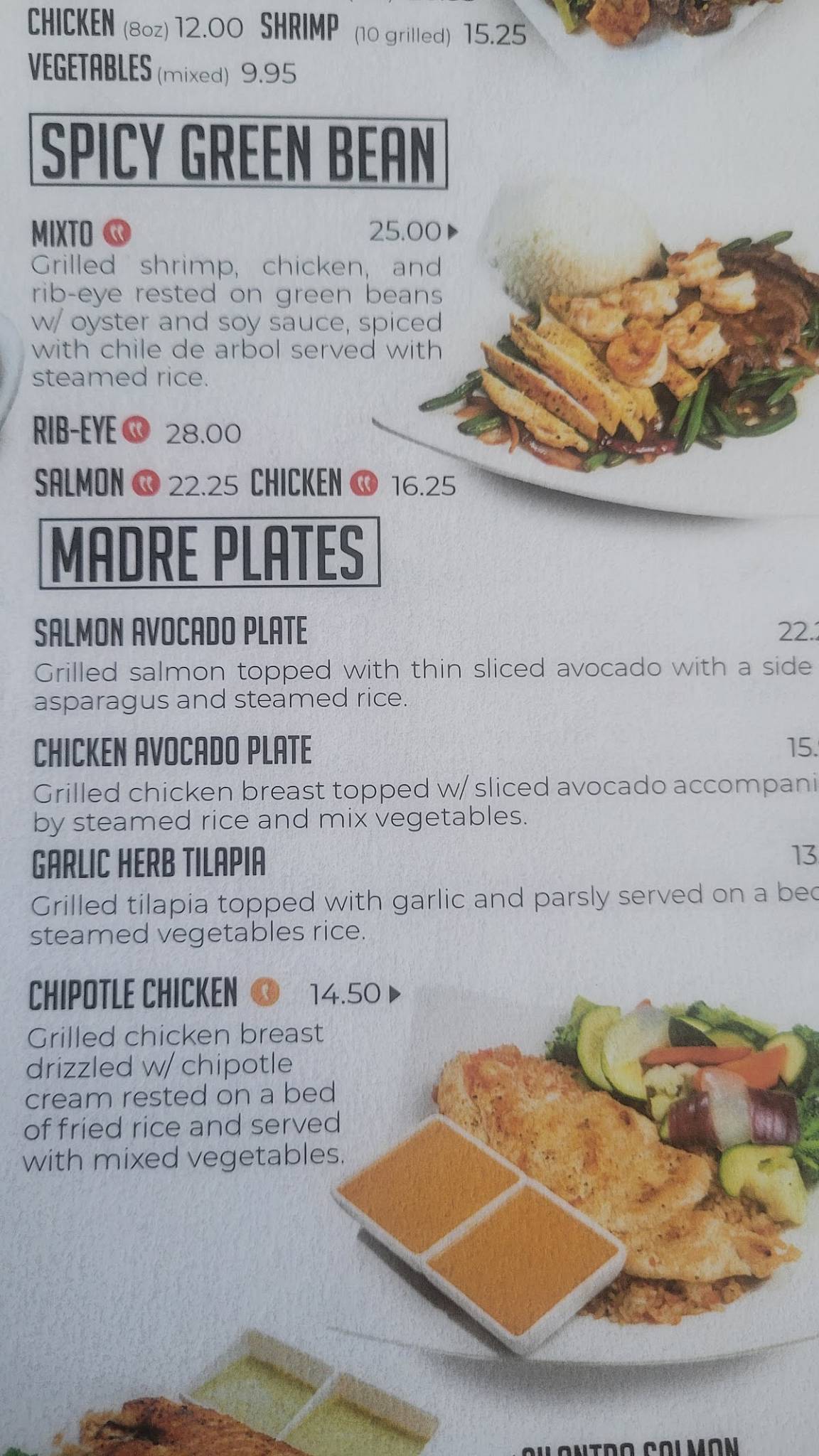 Menu at Sushi Madre restaurant, Laredo, McPherson Rd