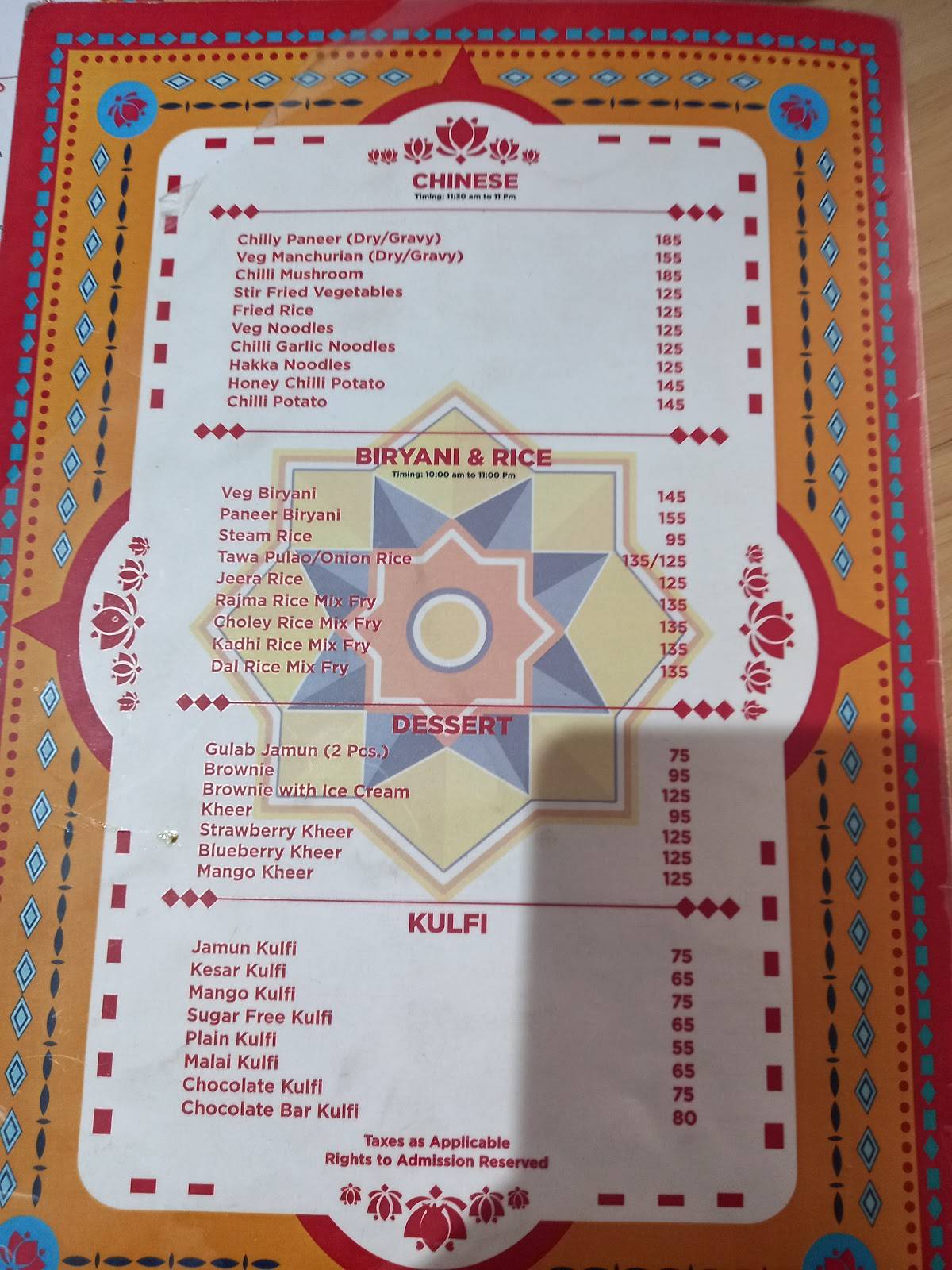 Menu at Swagat - food palette of India, New Delhi
