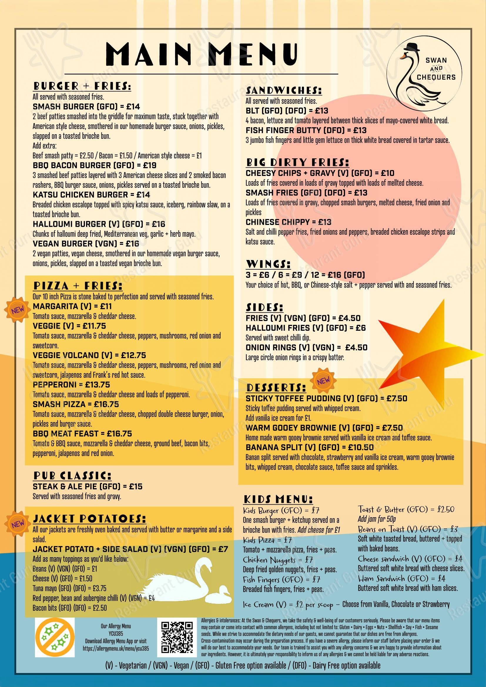 Menu at Swan & Chequers, Sandbach pub & bar, Sandbach