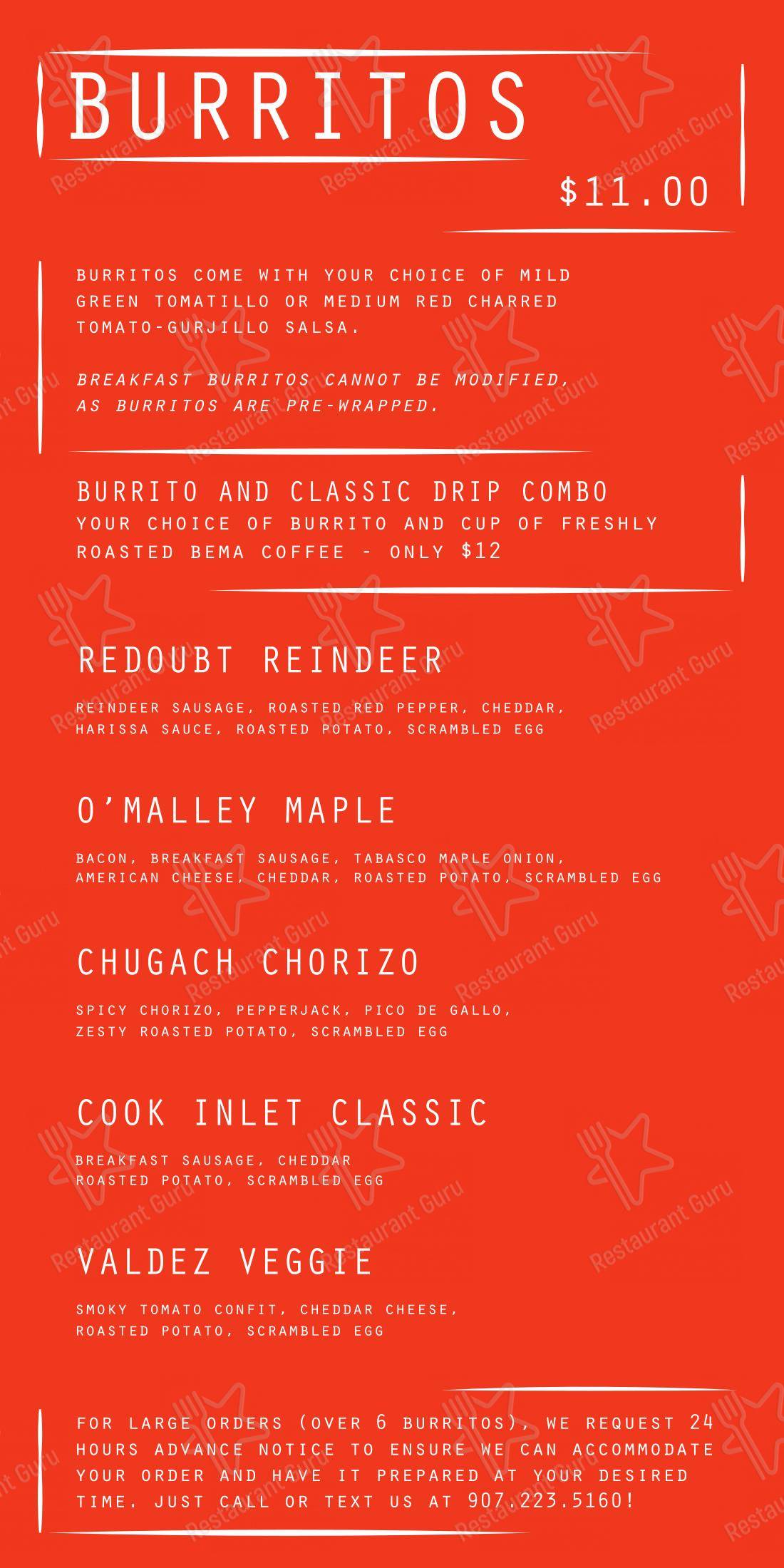 Menu at Sweet Caribou desserts, Anchorage, 701 W 36th Ave #19