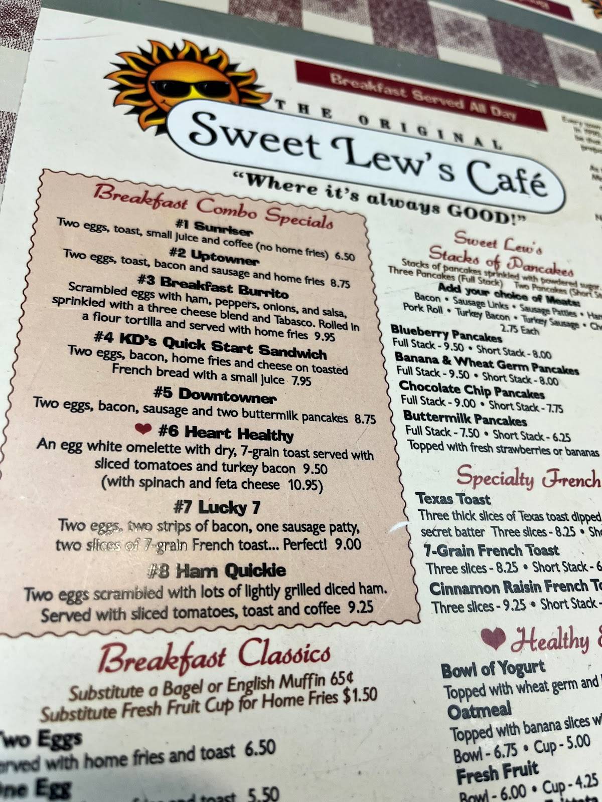Menu at Sweet Lew's Cafe, Freehold