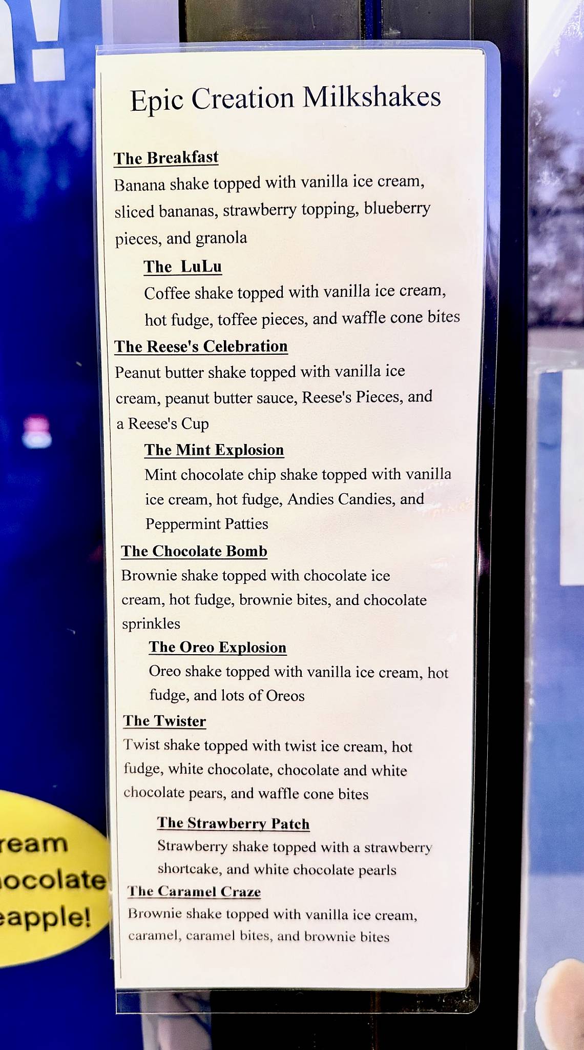 Menu at Sweet Tooth restaurant, Murphy