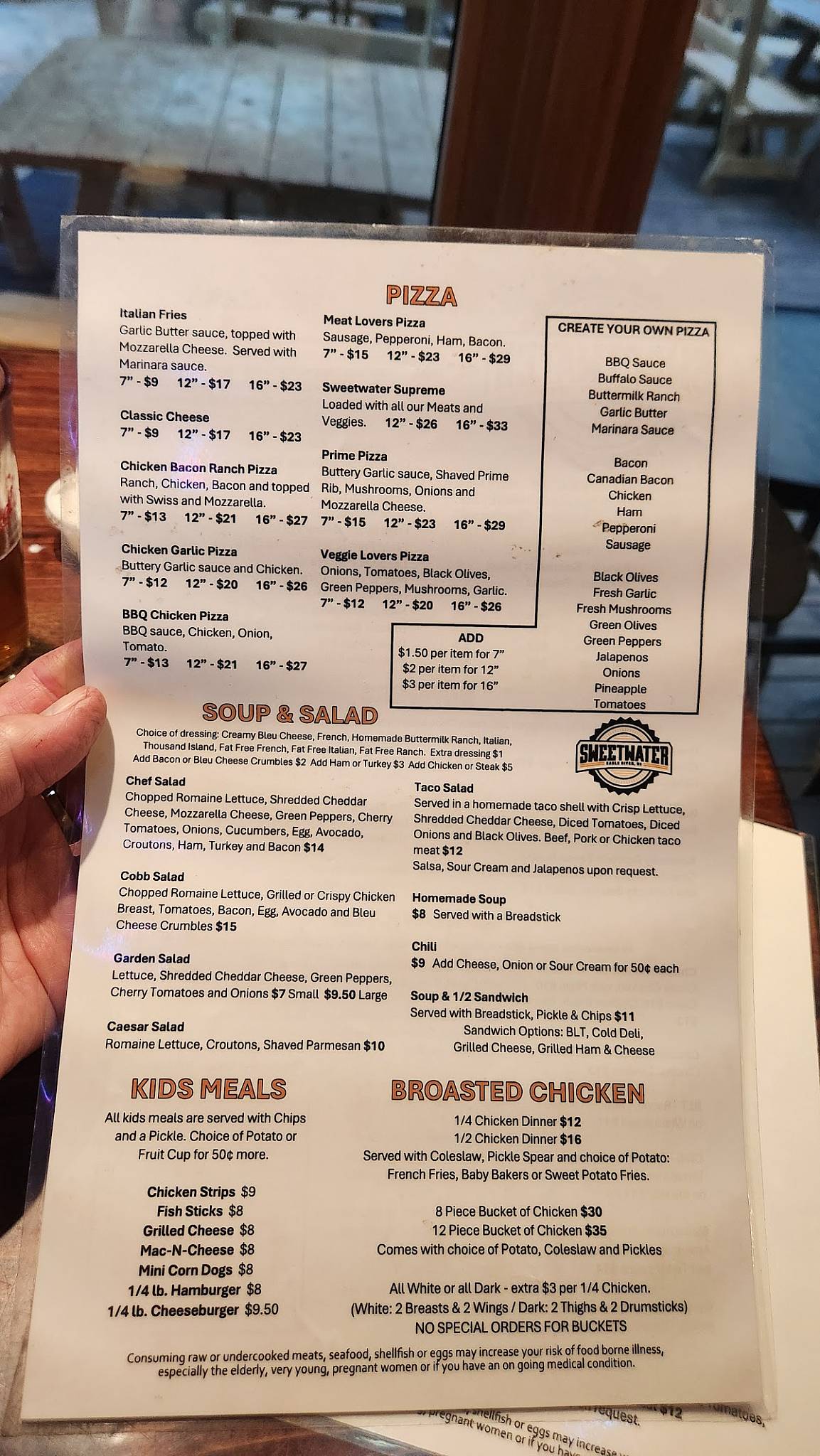Menu at Sweetwater Spirits & Resort pub & bar, Eagle River