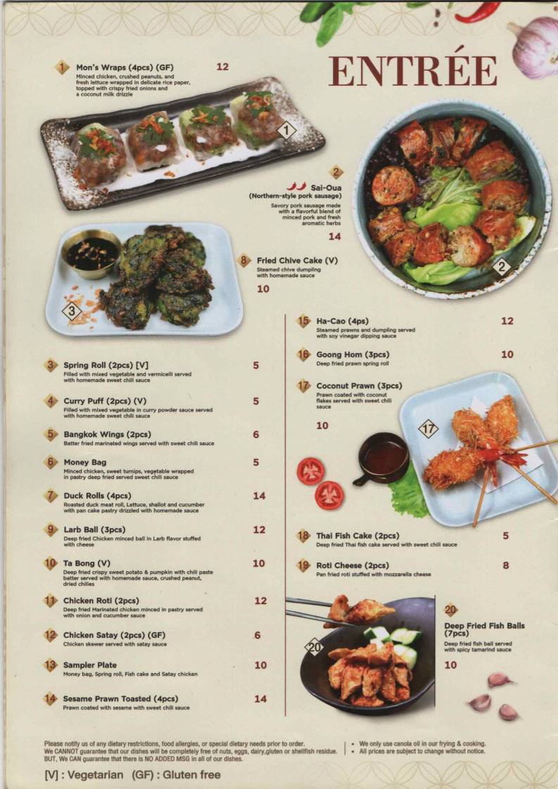 Menu at Mon Thai Eatery restaurant, Zetland