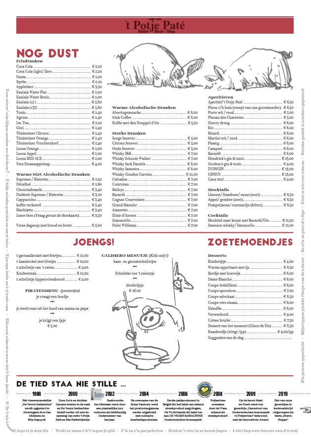 Menu at ‘T Potje Paté, Alveringem
