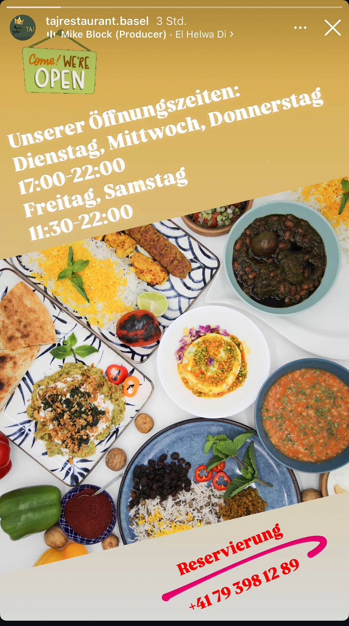 Menu at TAJ Persisches Restaurant, Basel
