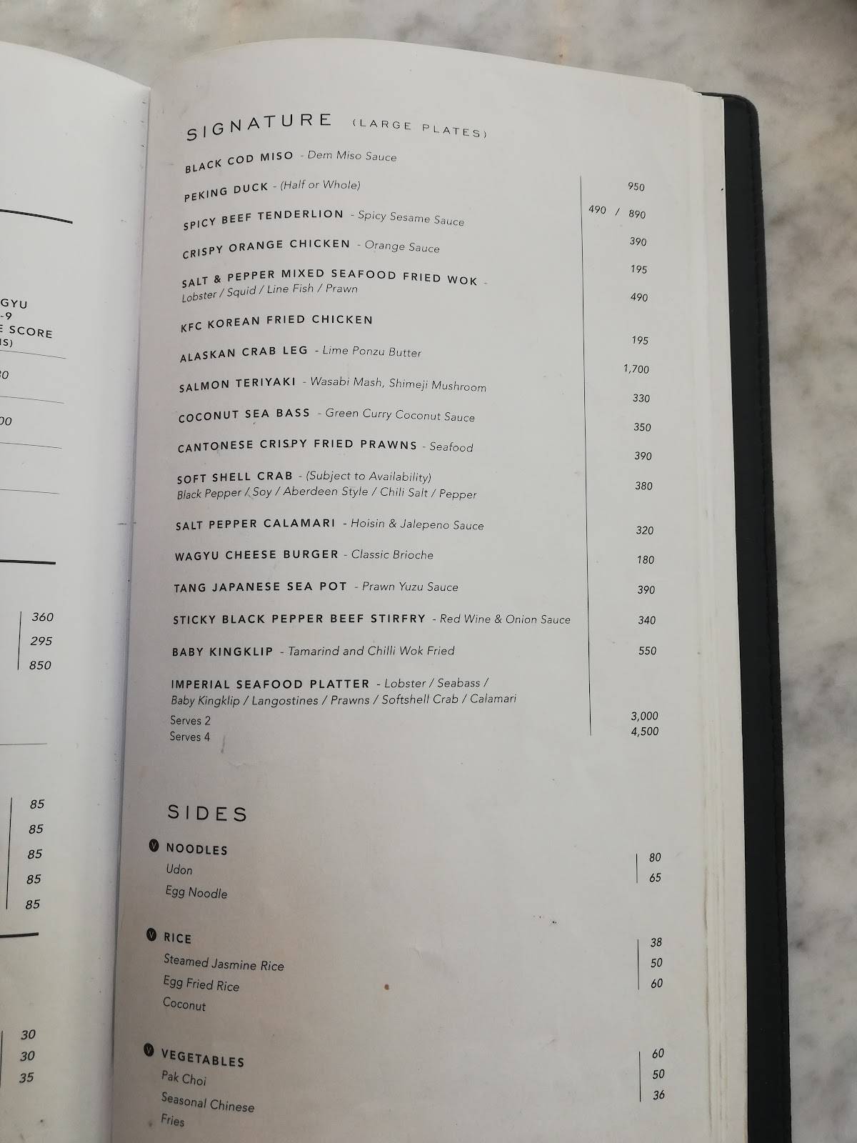Menu at TANG Asian Luxury Restaurant & Bar Waterfront, Cape Town