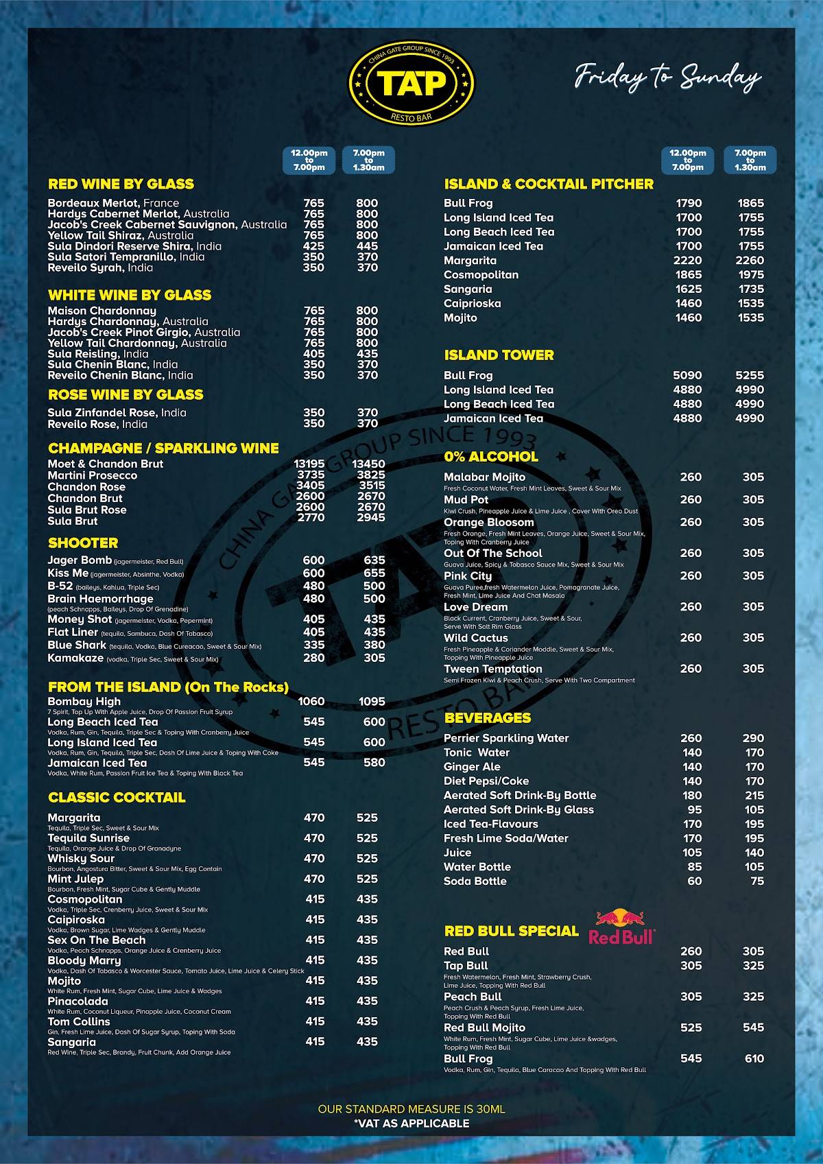 Menu at TAP Resto Bar Bandra, Mumbai, 3rd Floor