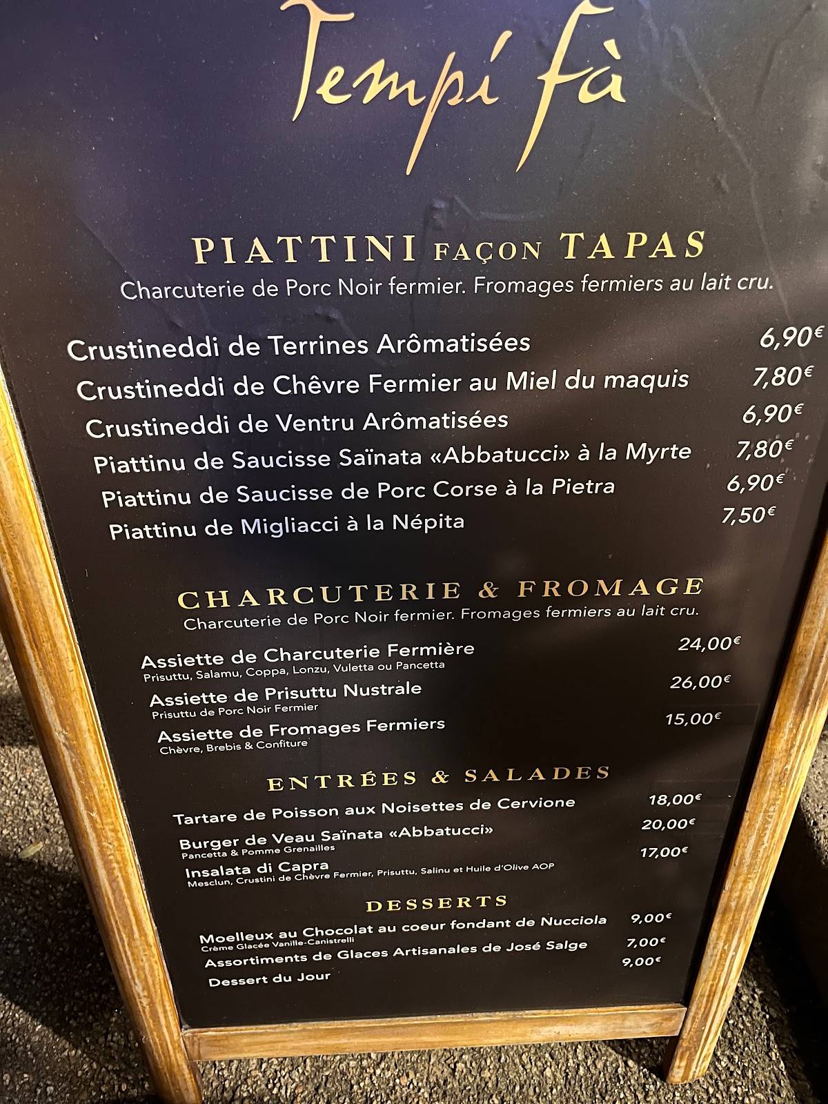 Menu au Tempi Fà pub et bar, Propriano, 7