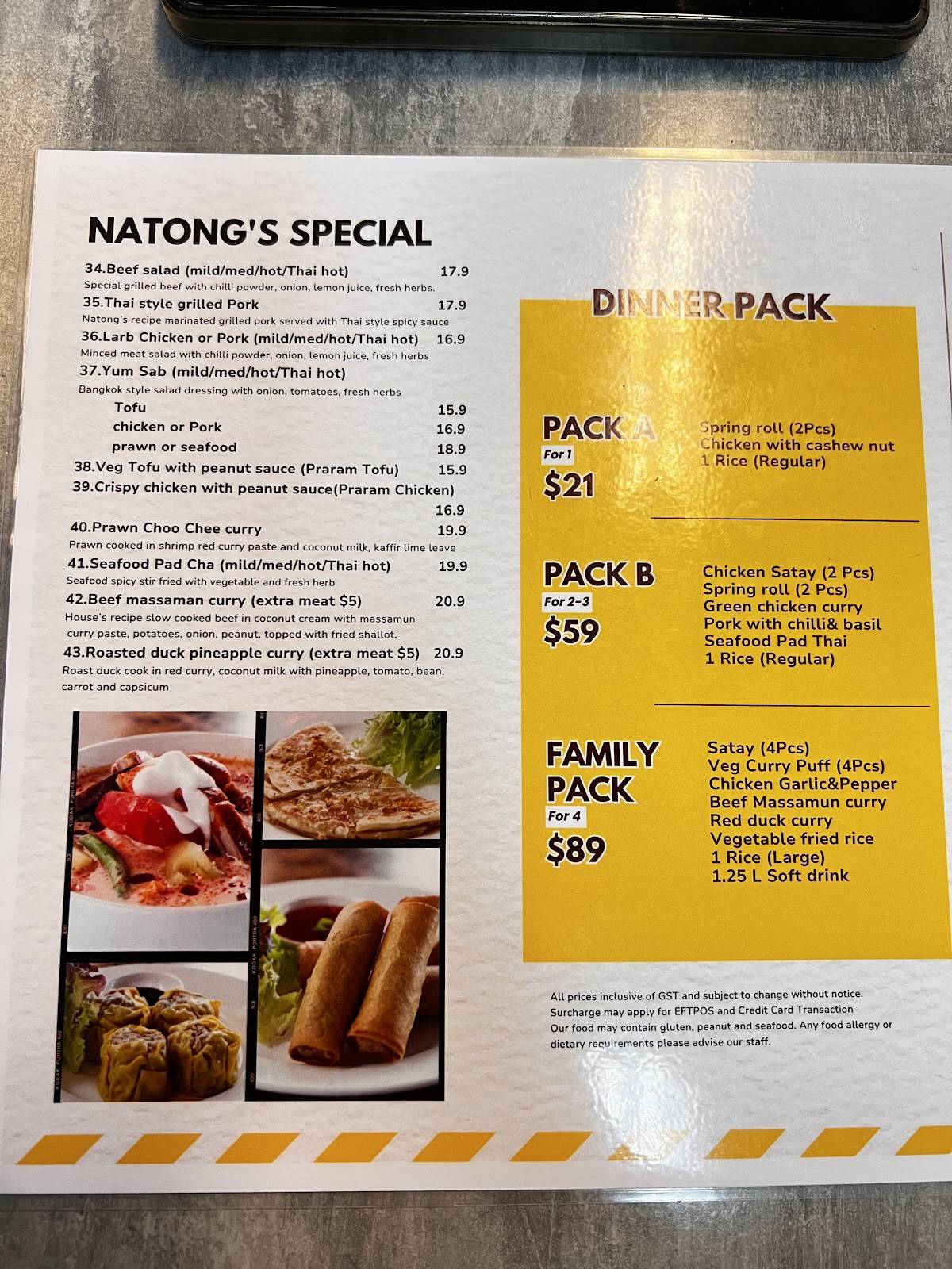 Menu at THAI NATONG restaurant, Boondall, 4/2121 Sandgate Rd