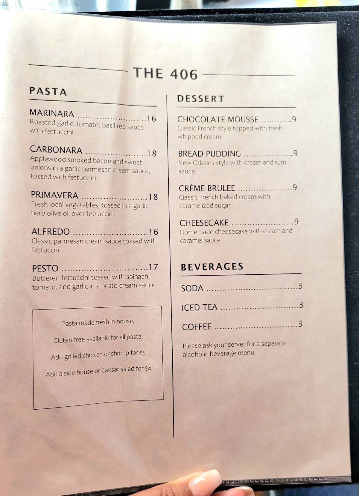 Menu at THE 406 pub & bar, Live Oak