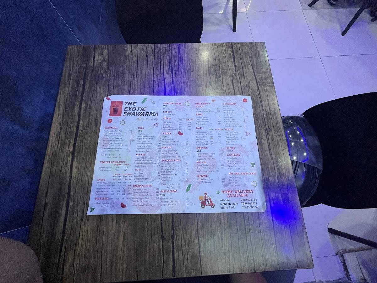 Menu at THE EXOTIC SHAWARMA, Hyderabad, Shop No. 1-2-288/31/3 ...