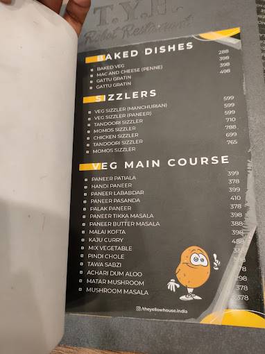 Menu at THE ROBOT RESTAURANT LUCKNOW - THE YELLOW HOUSE Best Chinese ...